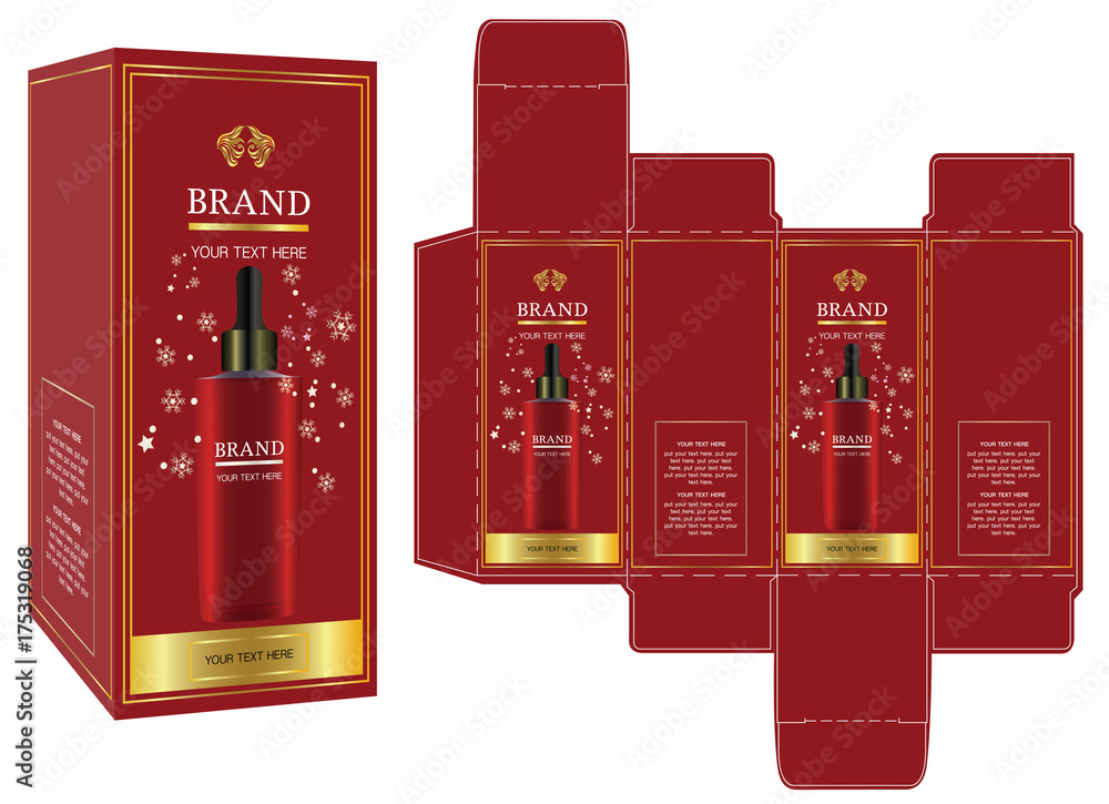 Packaging design, cosmetic container on red background box design ...