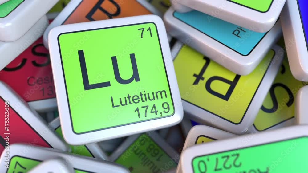Lutetium Lu block on the pile of periodic table of the chemical ...