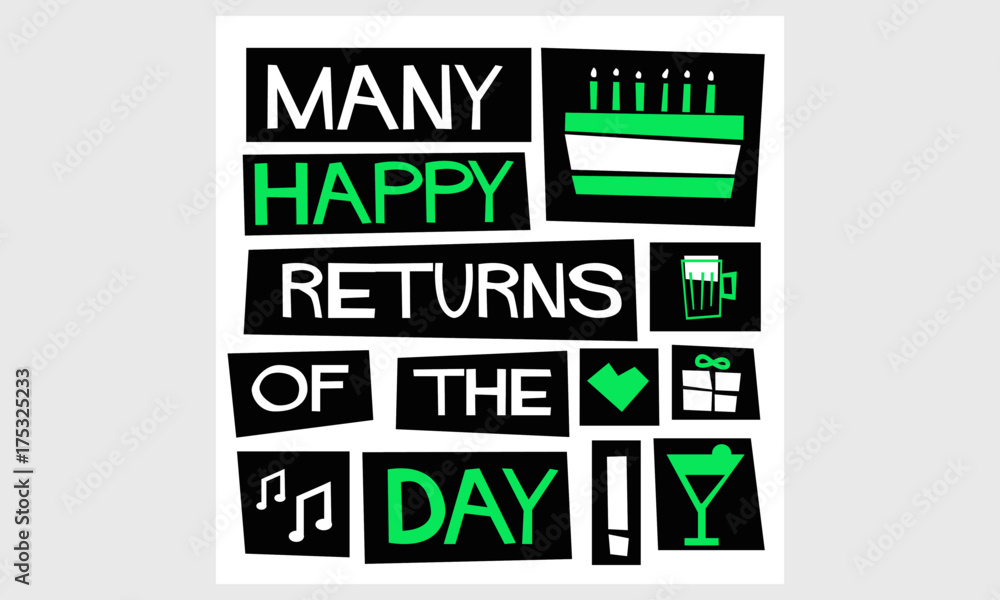 Vetor de MANY HAPPY RETURNS OF THE DAY (Vector Illustration in Flat ...
