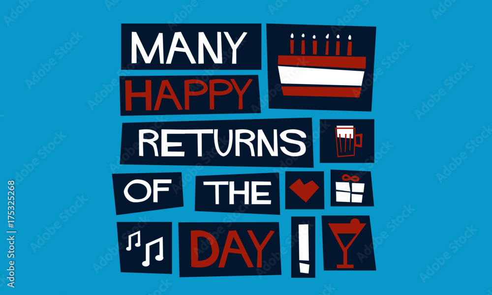 MANY HAPPY RETURNS OF THE DAY (Vector Illustration in Flat Style Poster ...