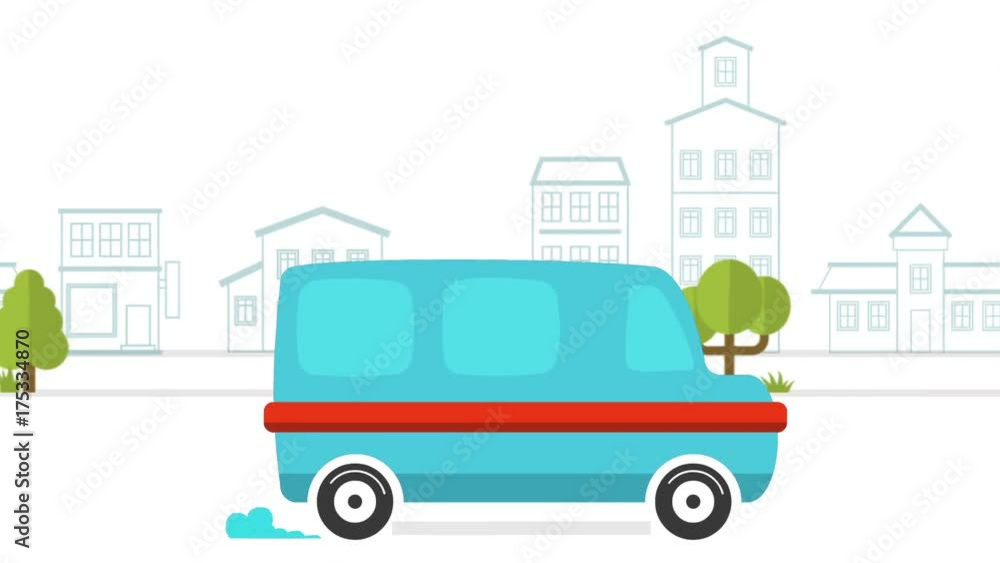 Delivery truck animation against the background of city.2D animation ...