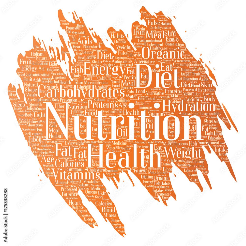 Vector conceptual nutrition health diet paint brush word cloud isolated ...