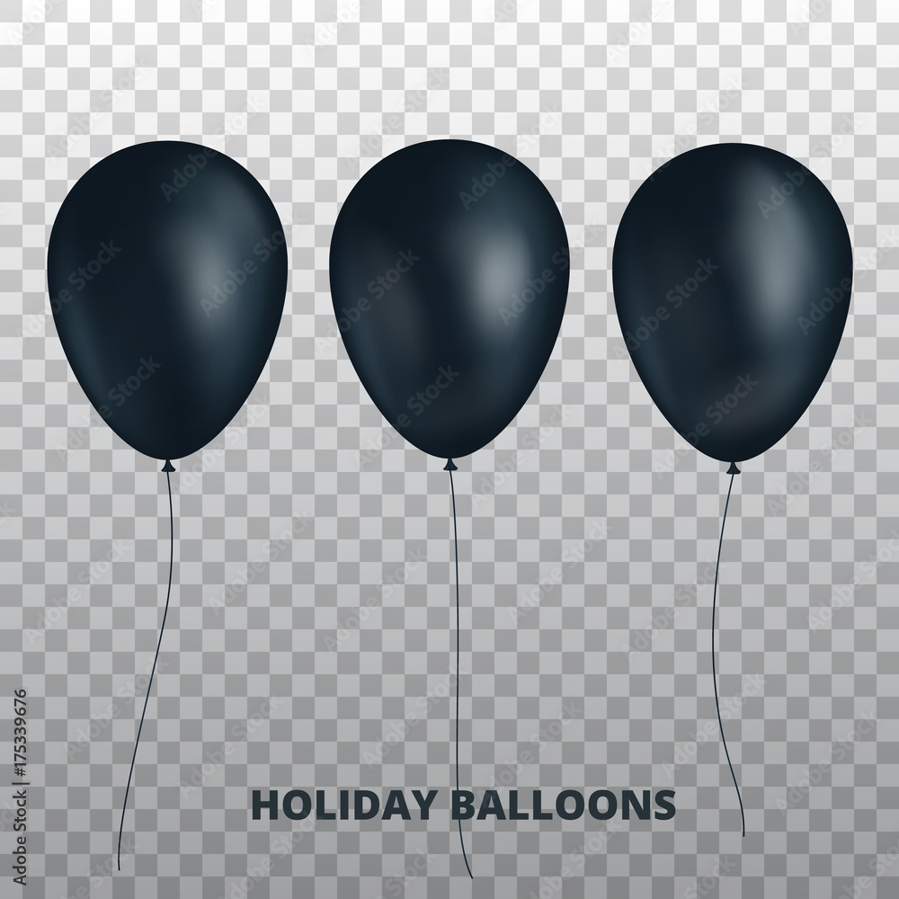 Black balloons. Realistic black balloons isolated on transparent ...