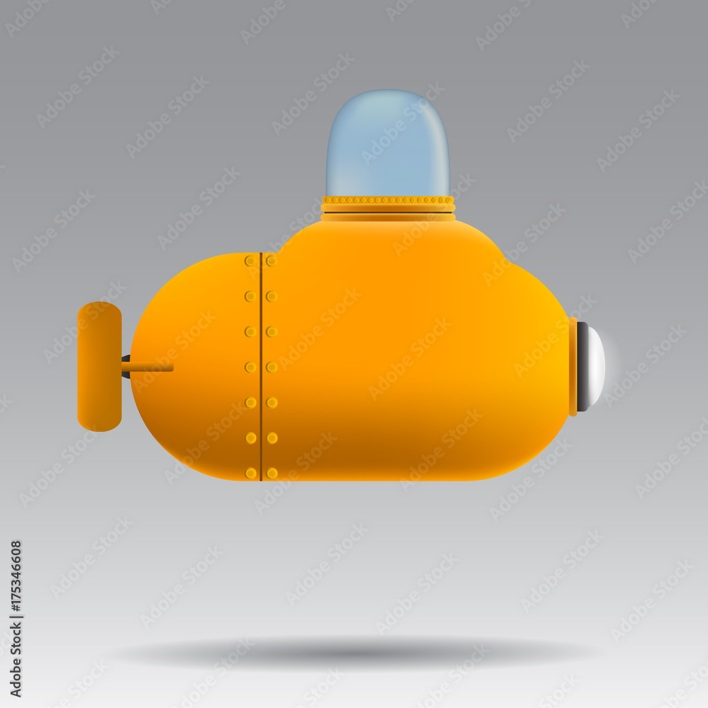 Cartoon submarine. Realistic submarine on white background. Concept ...