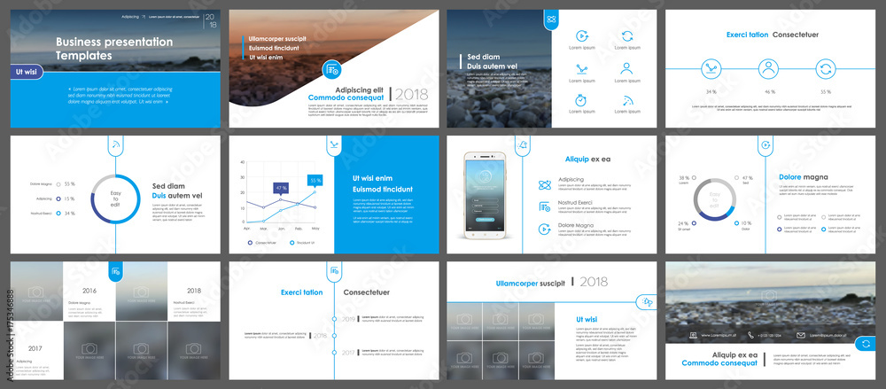 Blue presentation templates elements on a white background. Vector ...