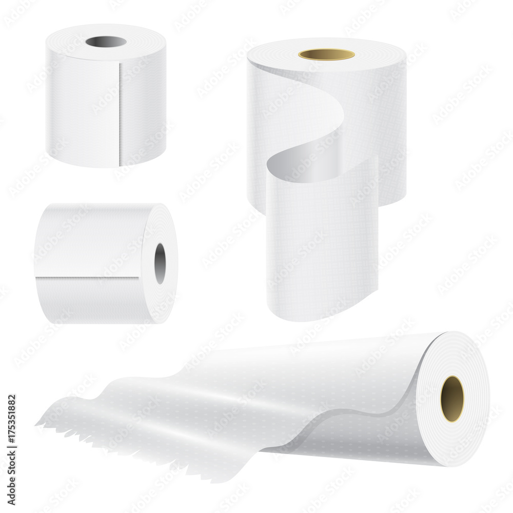 Realistic paper roll mock up set isolated vector illustration blank ...