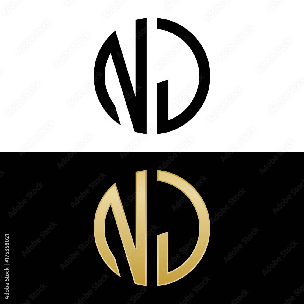 nj initial logo circle shape vector black and gold Stock Vector | Adobe ...