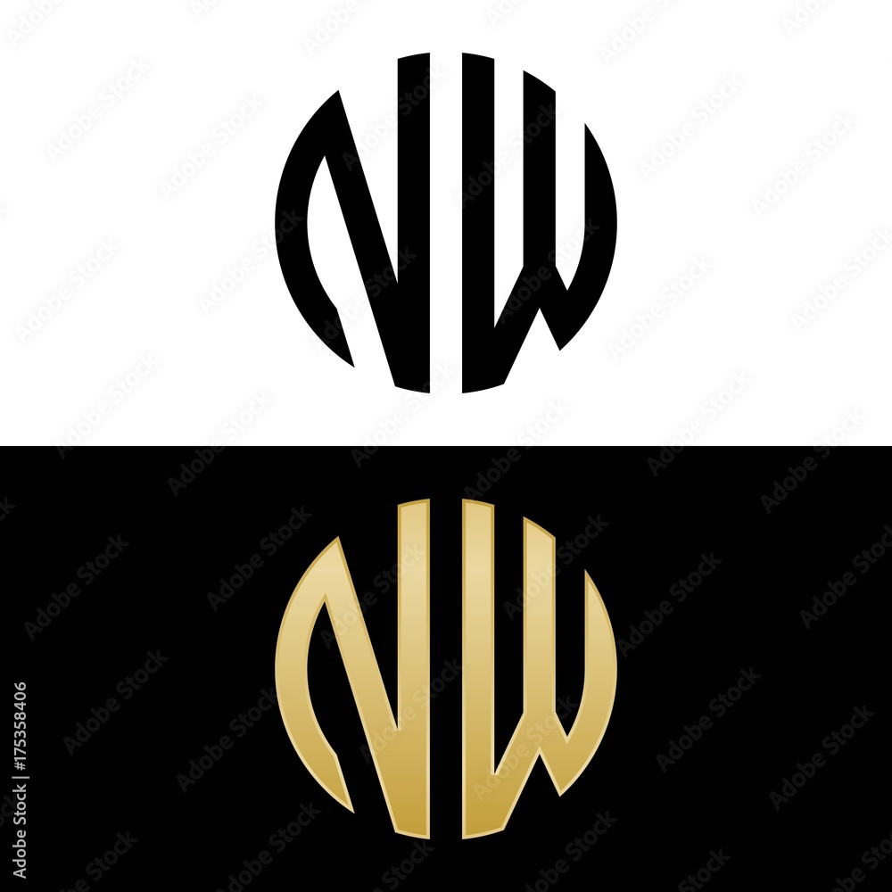 nw initial logo circle shape vector black and gold Stock Vector | Adobe ...