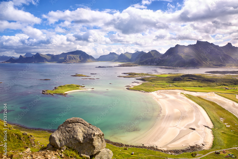 Lofoten Islands landscape with deach and mountains, Norway Stock Photo ...
