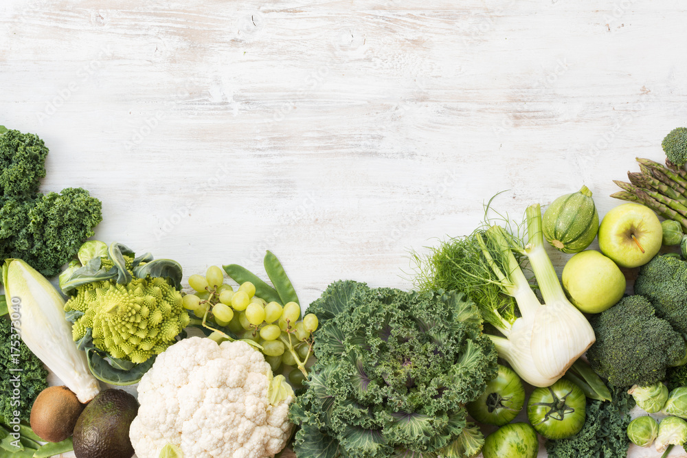 Top view of green vegetables and fruits Stock Photo | Adobe Stock