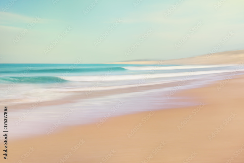 Sea and Sand Abstract. Image displays soft, pastel colors in a retro ...