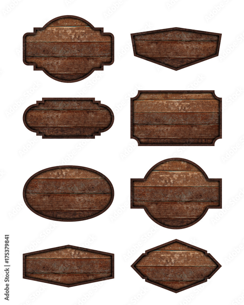 Wooden sign boards isolated on white background with objects clipping ...