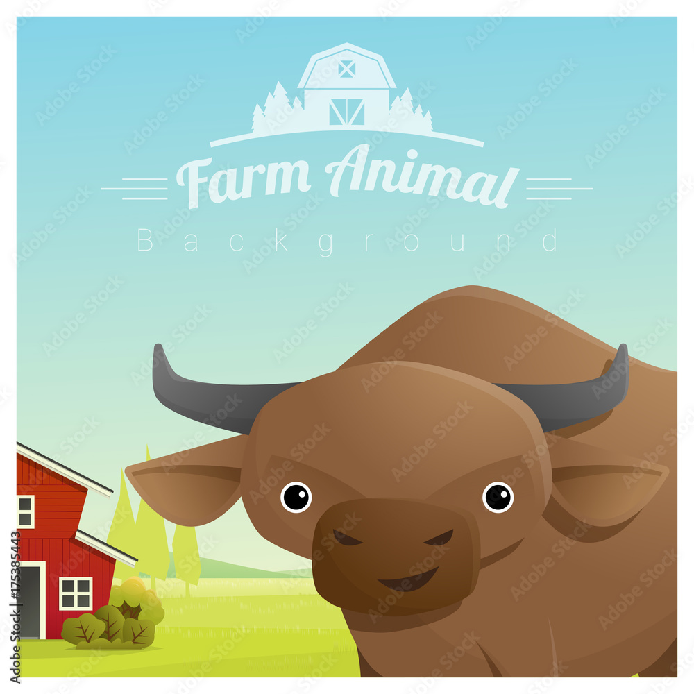 Farm animal and Rural landscape background with cow , vector ...