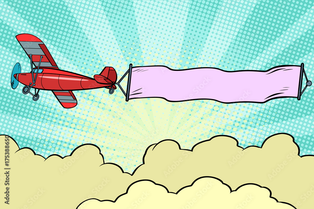 Retro airplane with a ribbon in the sky Stock Vector | Adobe Stock