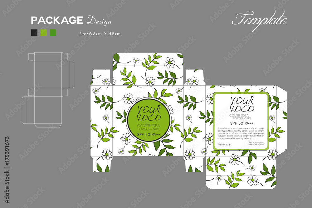 package puff powder skin color, box outline, Nature background, leaves ...