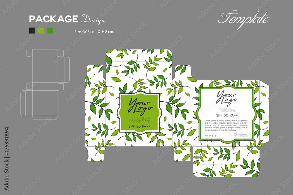 package puff powder skin color, box outline, Nature background, leaves ...