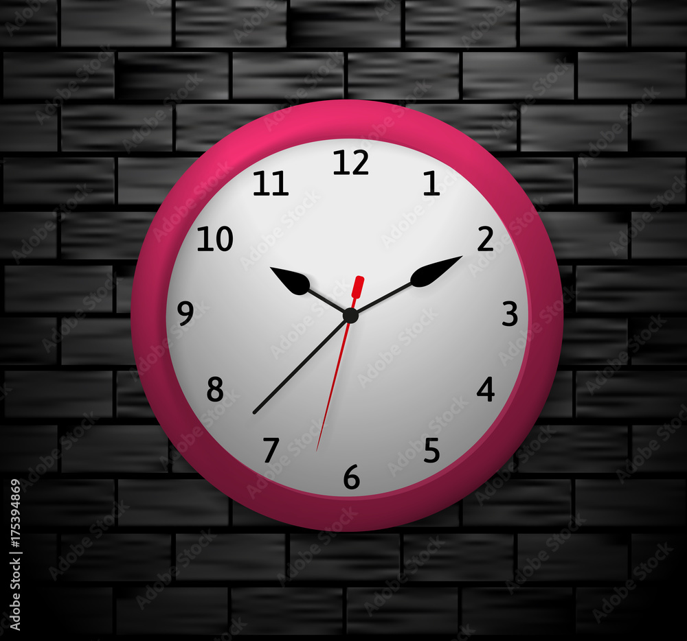 Vector illustration of a red clock showing the specified time. An ...