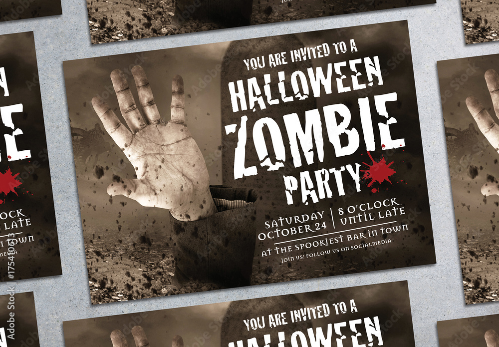 Halloween Zombie Party Flyer Layout 1 Stock Template | Adobe Stock