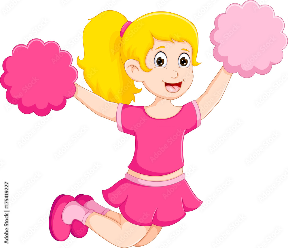 beauty cheerleader cartoon jumping with pomp-pomp Stock Illustration ...