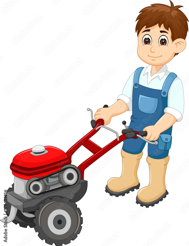 people and lawn mower cartoon Stock Photo | Adobe Stock