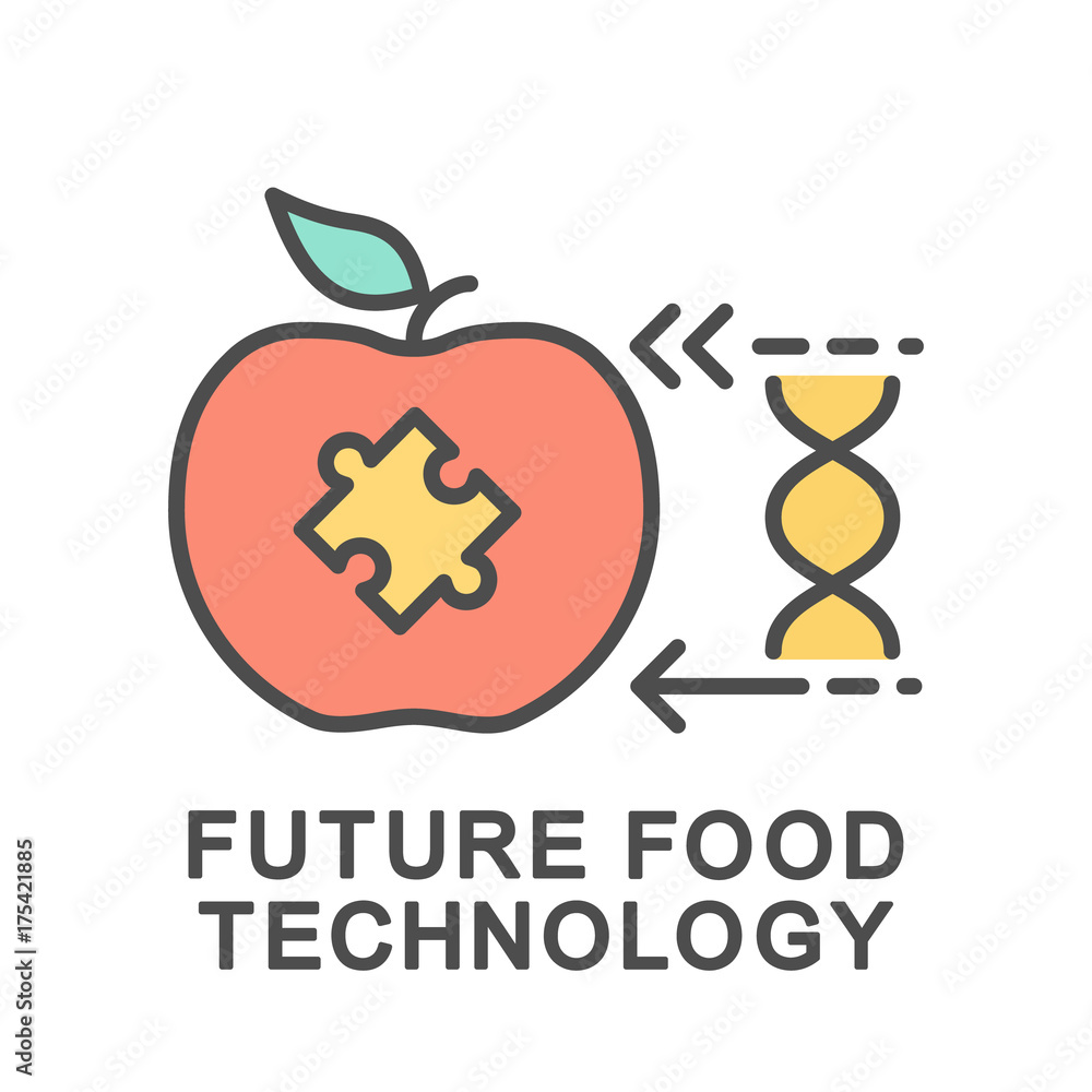 Icon future food technology. Genetically modified food. Change DNA to ...