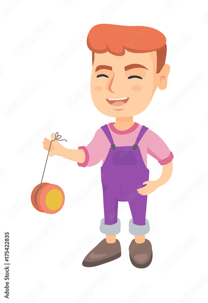Caucasian boy playing with yo-yo. Full length of little boy with yo-yo ...