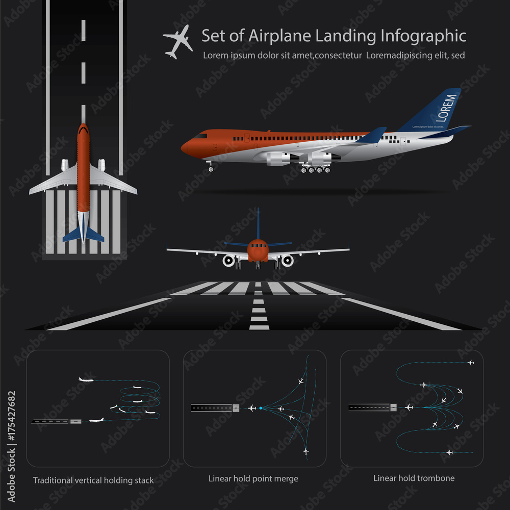 Set of Airplane Landing Infographic Isolated Vector Illustration Stock ...