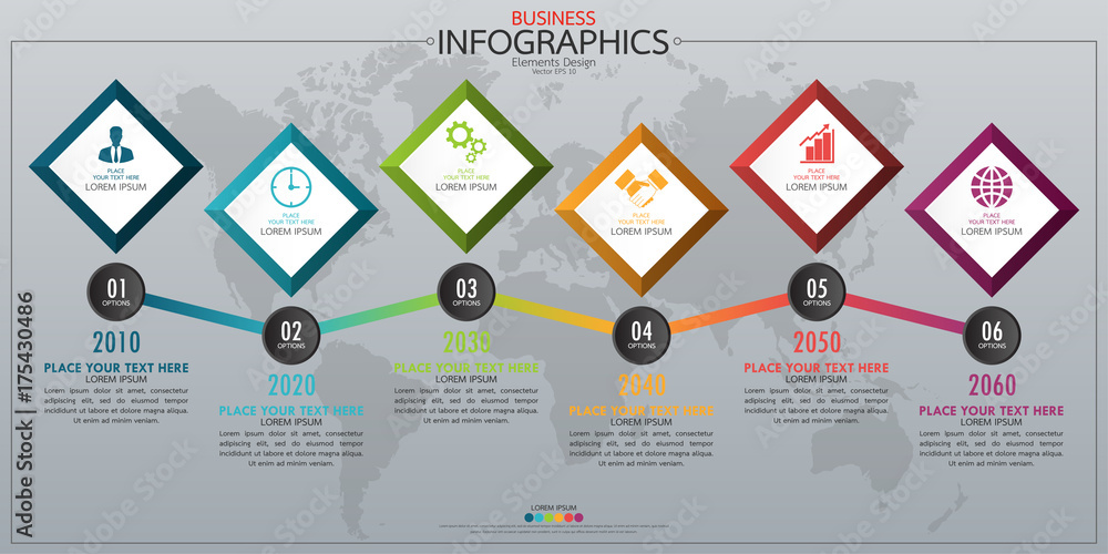 Infographic business horizontal timeline process chart template. Vector ...