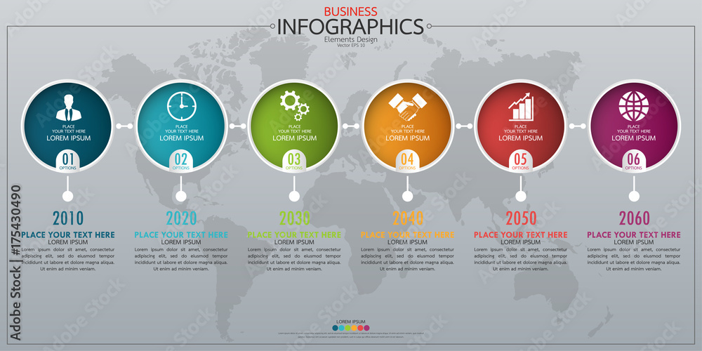 Infographic business horizontal timeline process chart template. Vector ...
