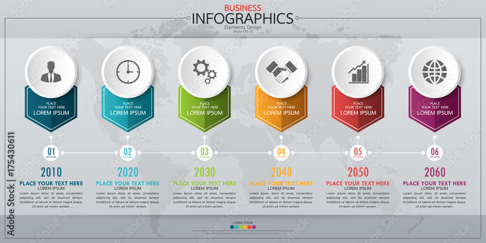 Infographic business horizontal timeline process chart template. Vector ...