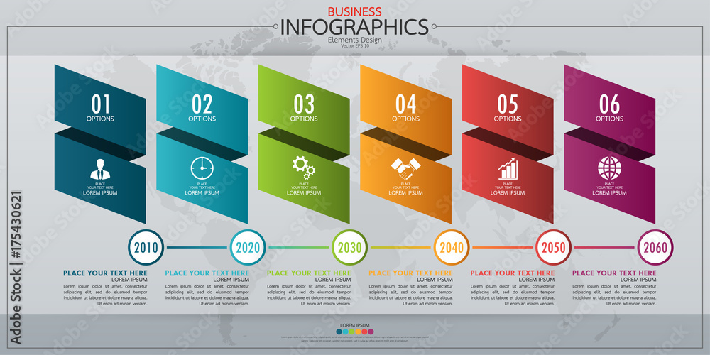 Infographic business horizontal timeline process chart template. Vector ...