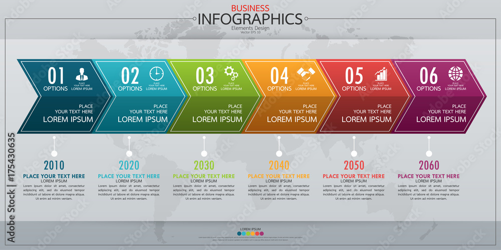 Infographic business horizontal timeline process chart template. Vector ...