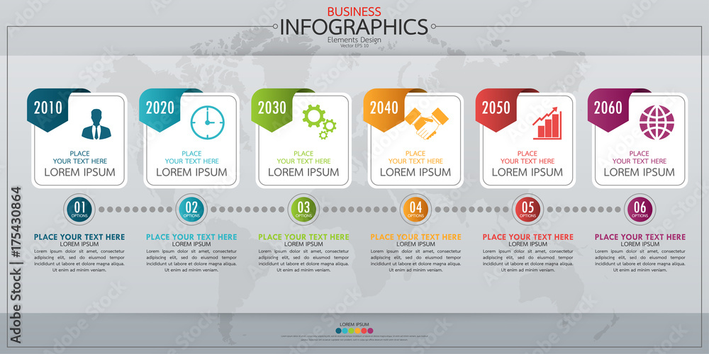 Infographic business horizontal timeline process chart template. Vector ...