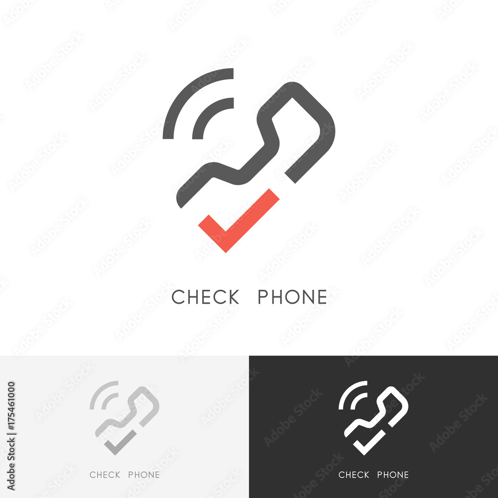 Check phone logo - telephone call with red checkmark or tick symbol ...