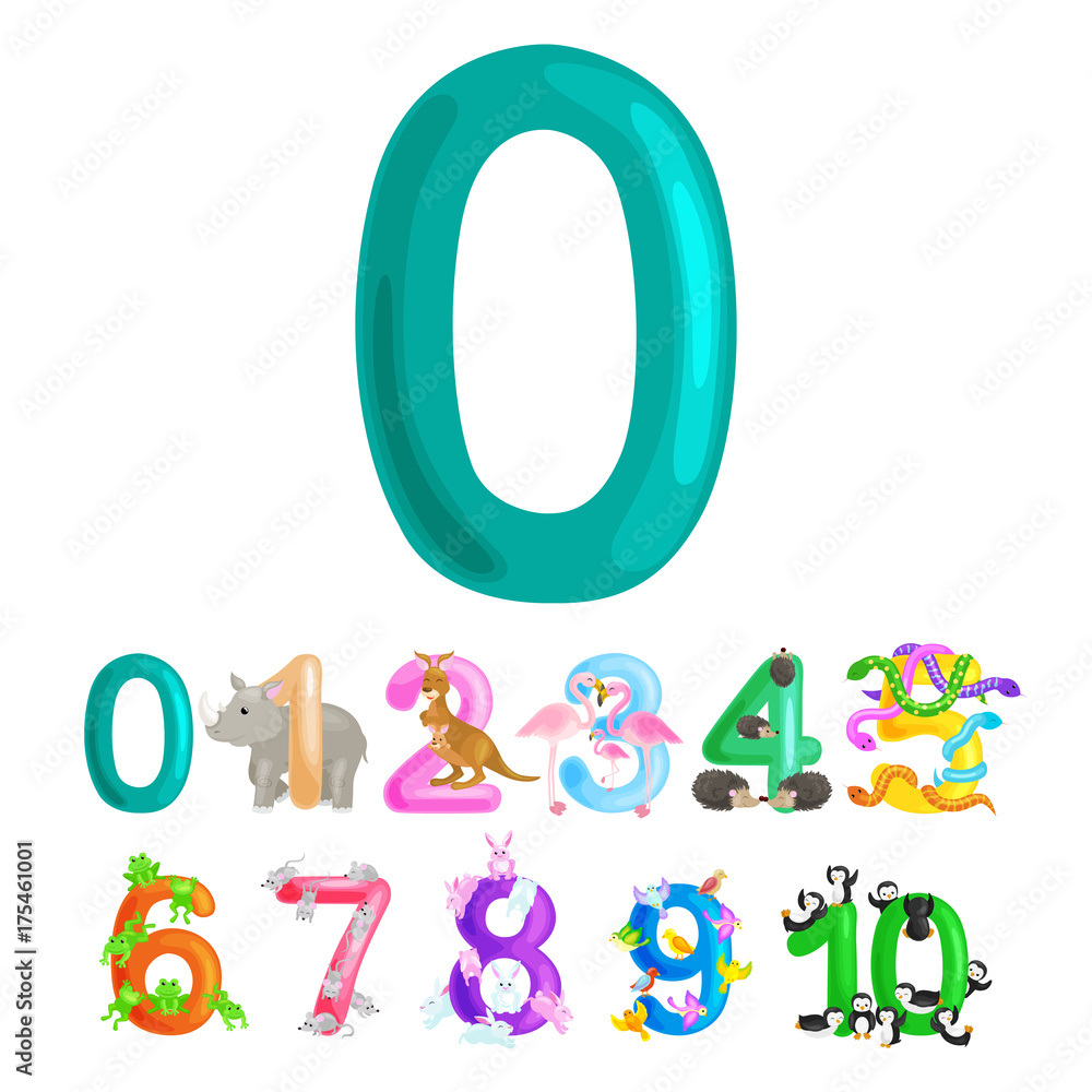 Vetor de ordinal numbers 0 for teaching children counting zero birdies ...