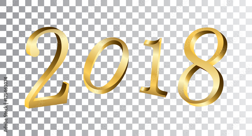 Happy New Year golden numbers. Gold numbers 2018 on white transparent ...