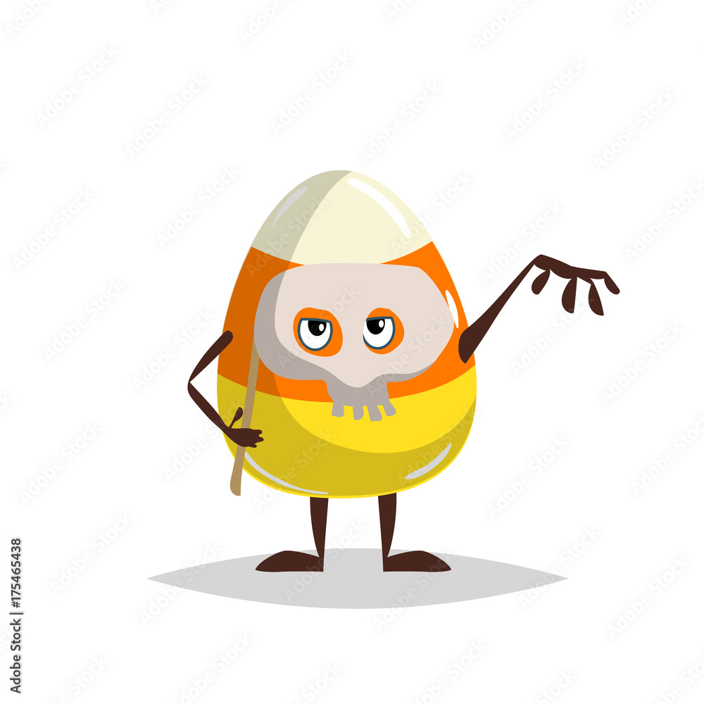 Cartoon candy corn character with funny skull mask. Halloween humanized ...