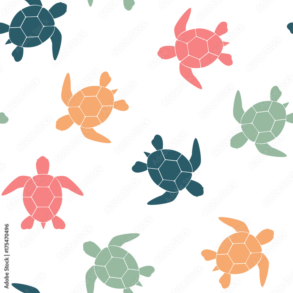 Simple seamless background with a silhouette of a turtle on a white ...