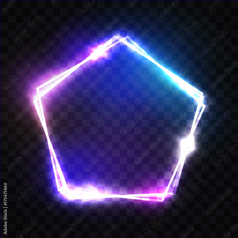 Abstract Neon Pentagon Electric Frame On Transparent Background. Night ...