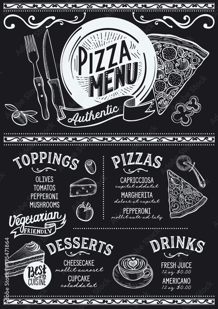Pizza menu restaurant, food template. Stock Vector | Adobe Stock