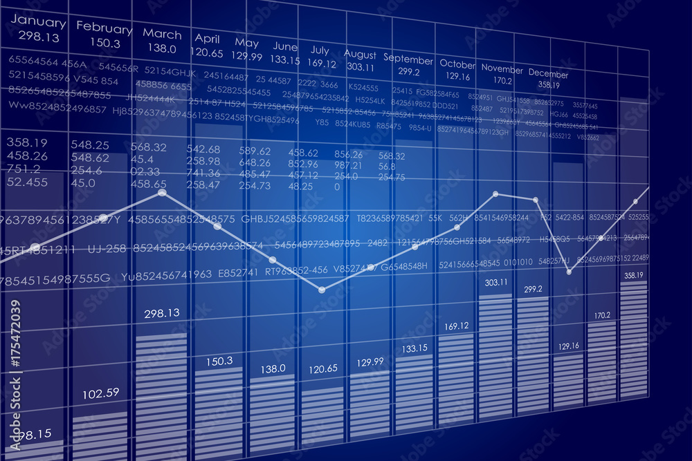 Vector business theme illustration. Background with graphs and figures ...