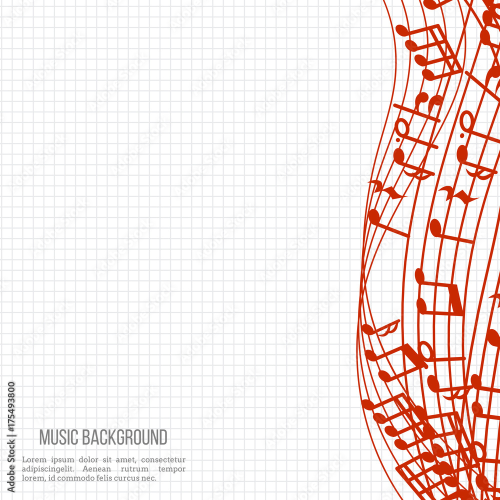 Notebook music background with red music notes and waves Stock 벡터 ...