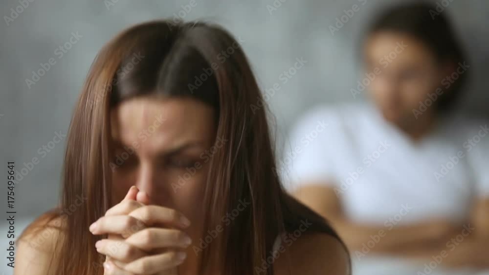 Worried upset woman feeling offended frustrated after quarrel, thinking ...