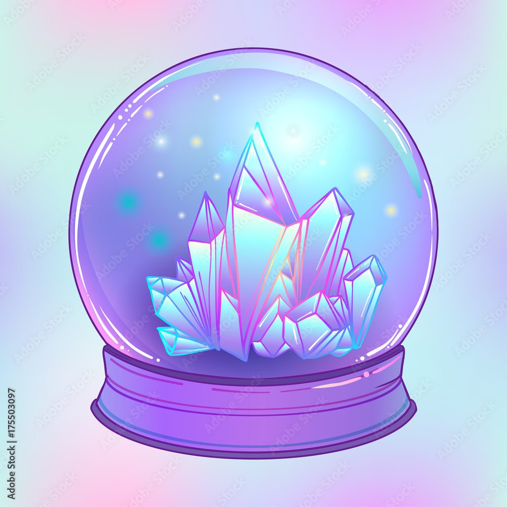 Crystal Ball with with crystals gems inside. Creepy cute vector ...