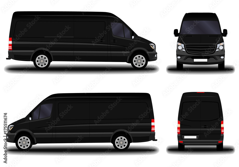 realistic cargo van. front view; side view; back view. Stock Vector ...