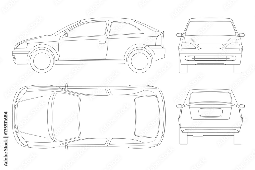 Sedan Car in lines. Isolated car, template for car branding and ...