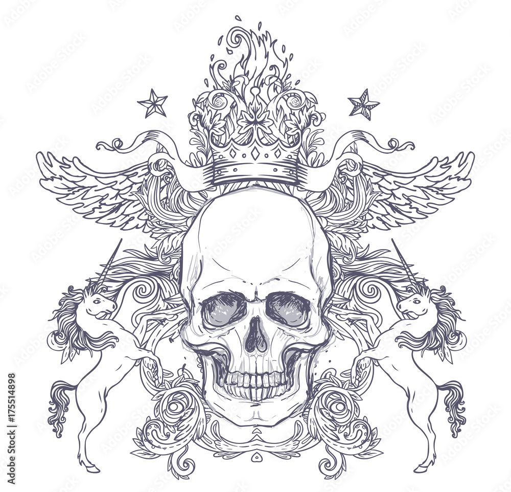 Gothic coat of arms with skull. Vintage label. Retro vector design ...