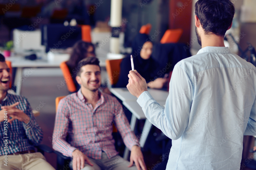 business, startup, presentation, strategy and people concept - man on ...