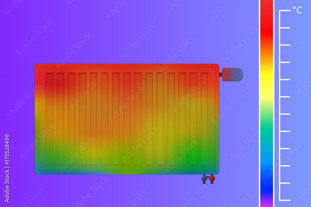 Steel panel radiator for water heating system. The heat flow is ...