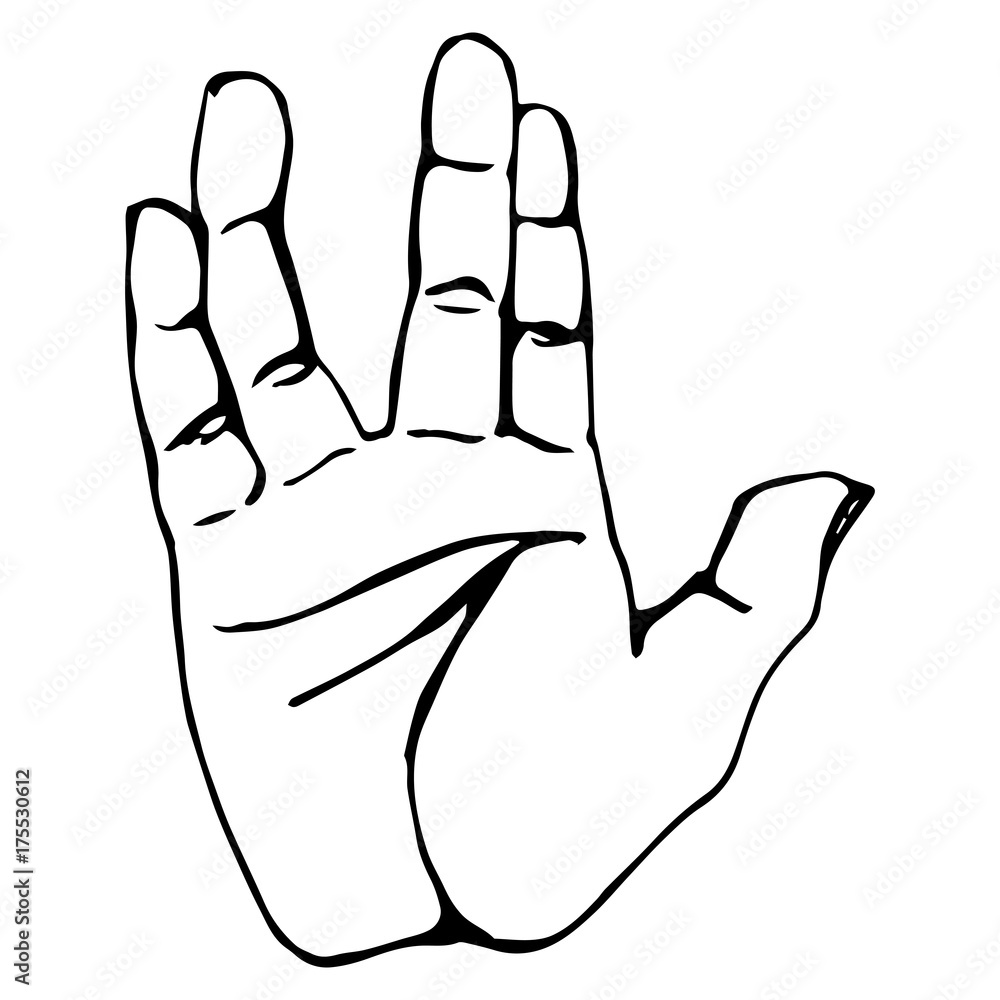 Black outline realistic salute vulcan hand gesture icon graphic Stock ...